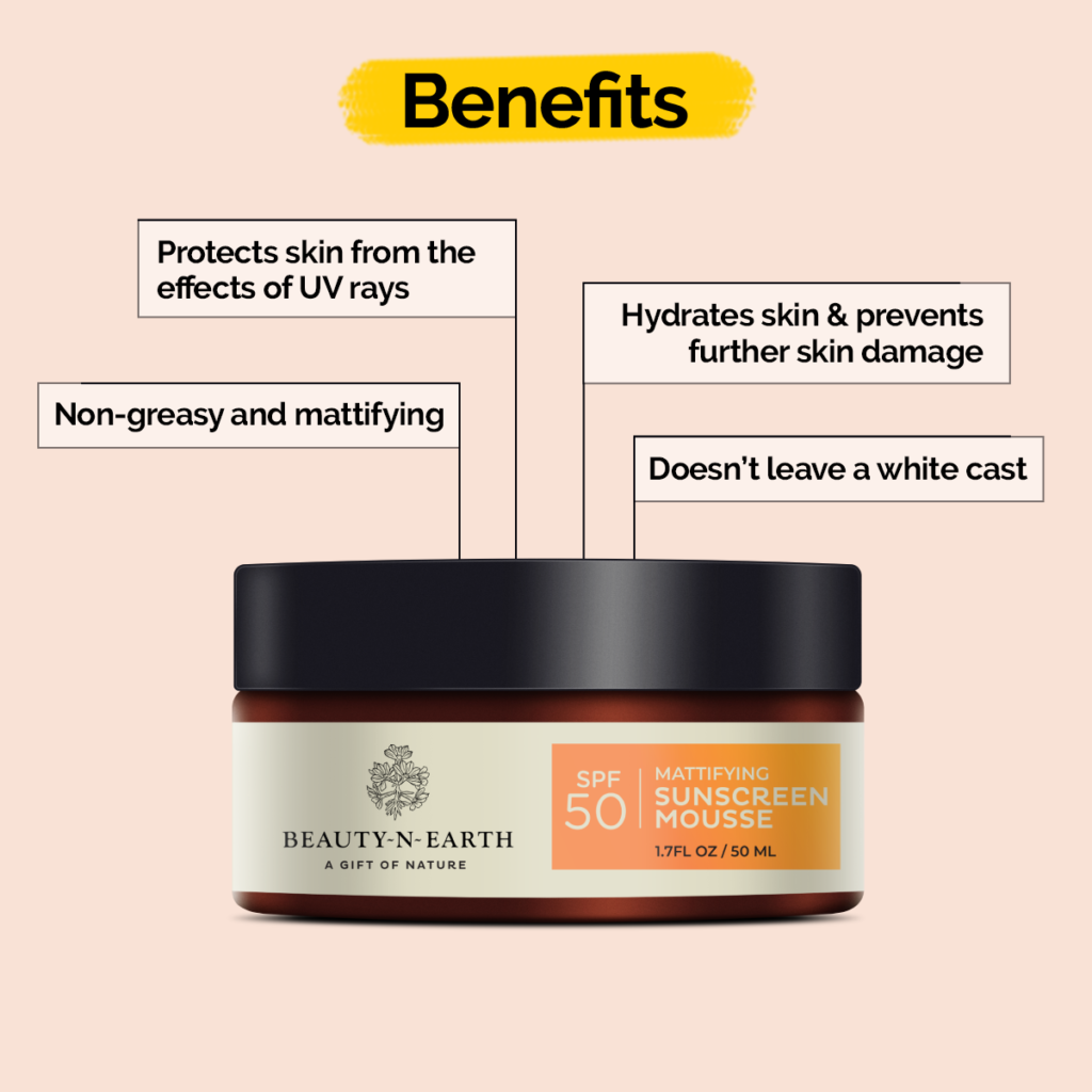 Mattifying Sunscreen mousse SPF 50, 50ml - Beauty N Earth